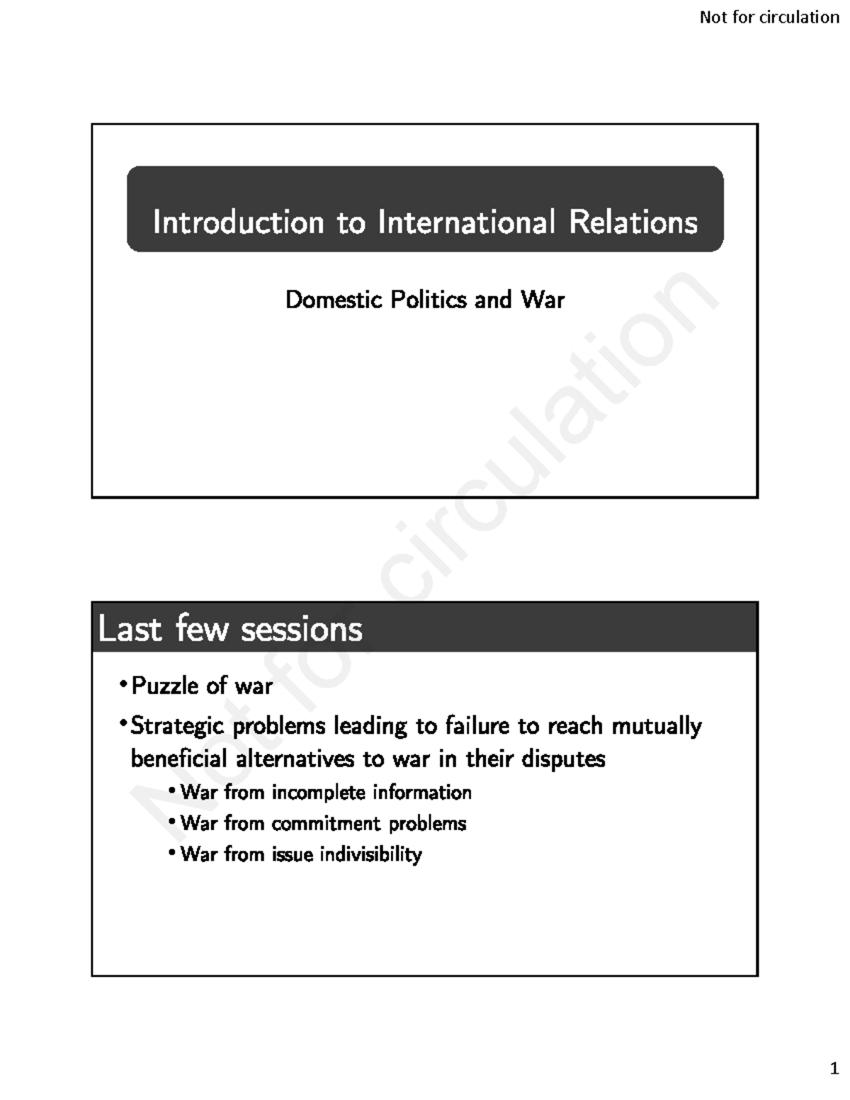 Domestic Politics and War: Bargaining Range Analysis (N1-N20) - Studocu