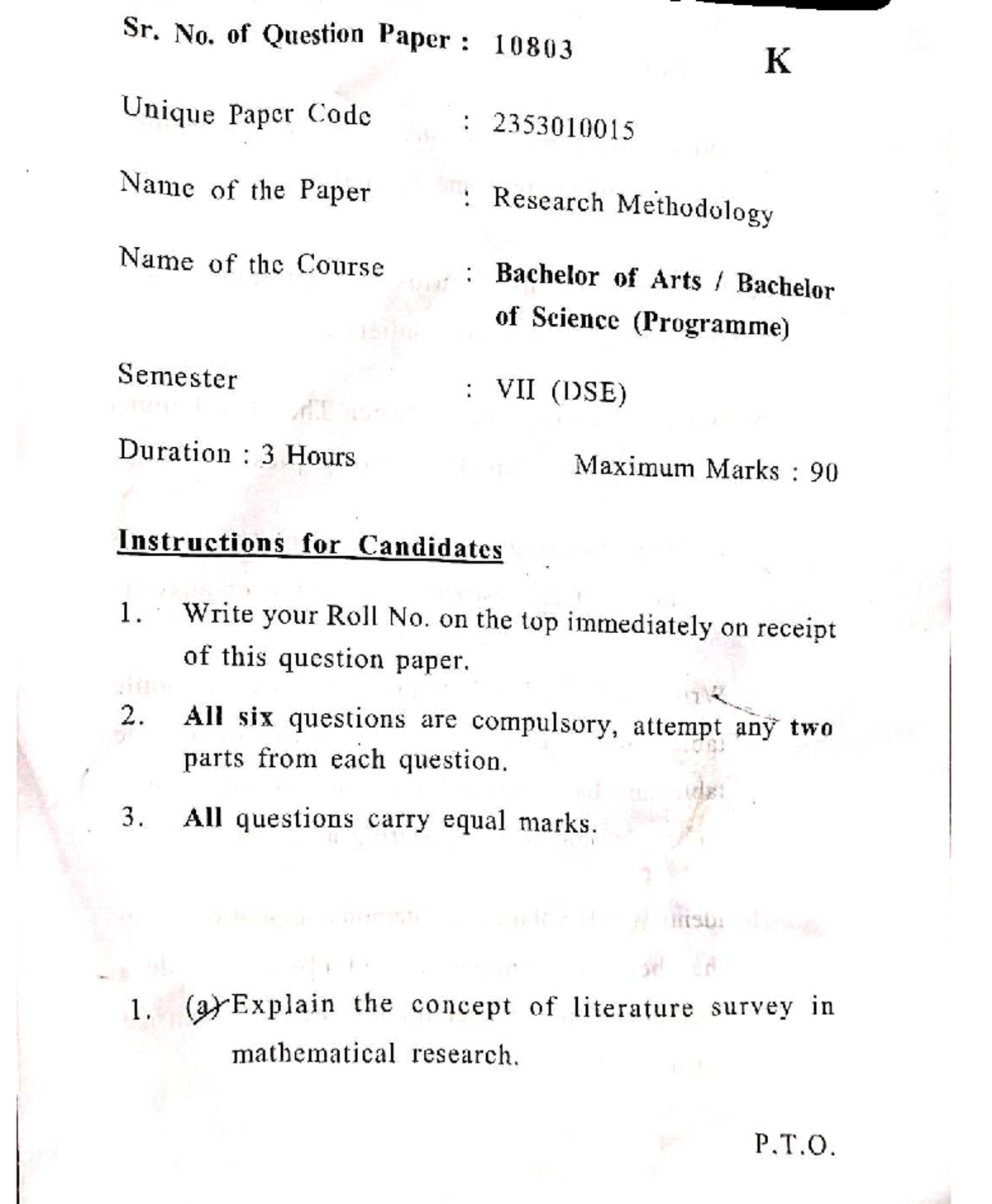Research Methodology Paper 4 - BA/BSc Semester VII Exam 2025 - Studocu