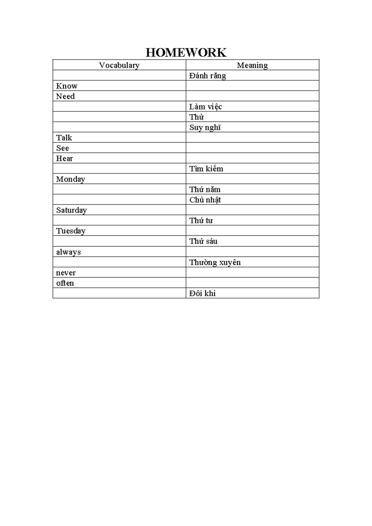 Homework 12 06 - student - English grade 5 - HOMEWORK Vocabulary ...