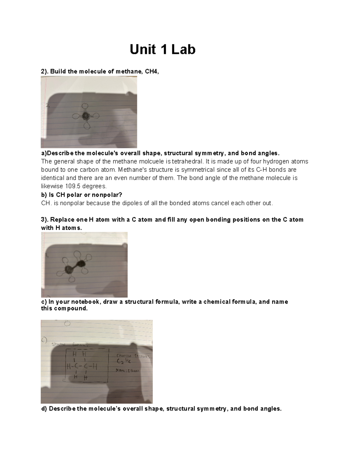 Chemistry 101 - Unit 1 Lab: Structure and Properties of Organic ...