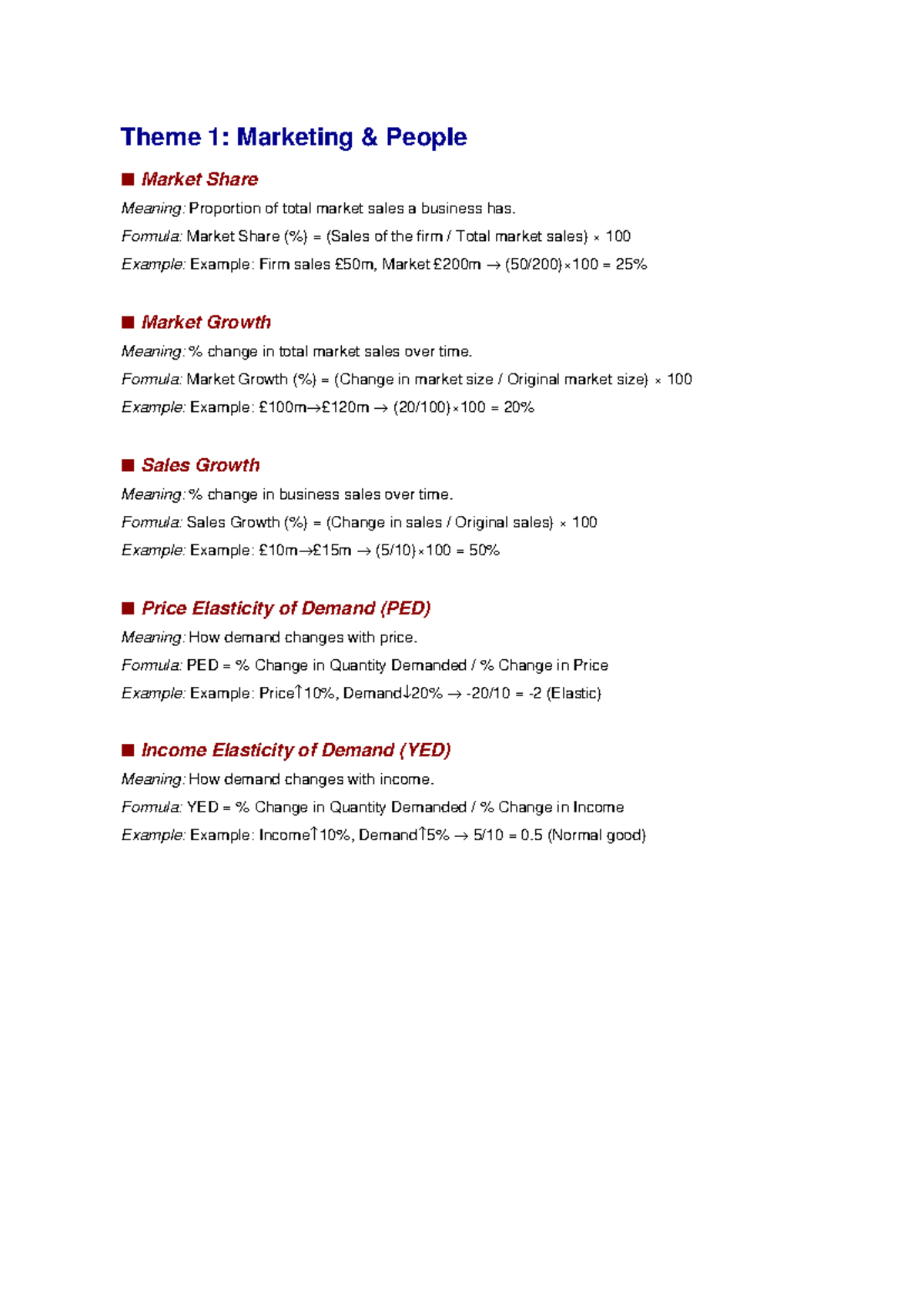 Edexcel A Level Business: Key Formulas & Examples Guide - Studocu