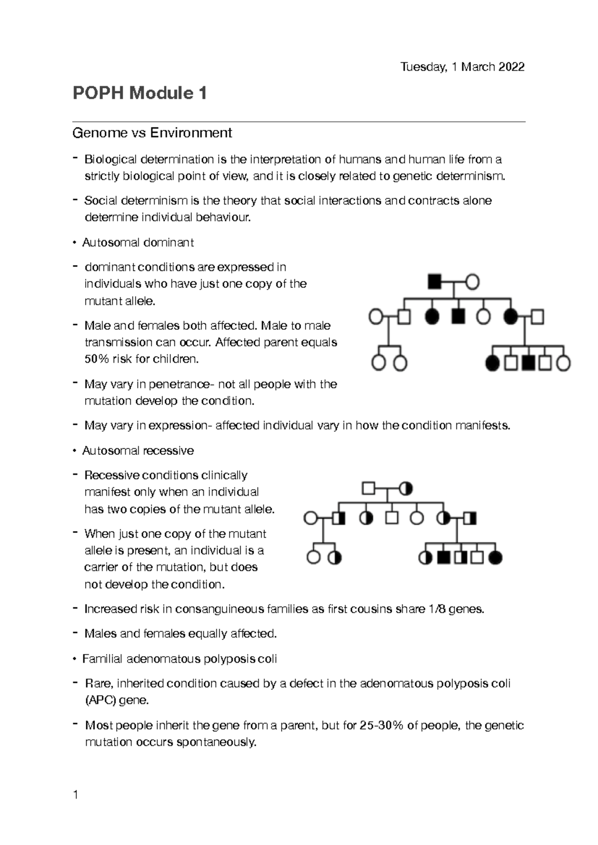POPH Module 1: Genetic Determinism, Inheritance, and Reproduction Notes ...
