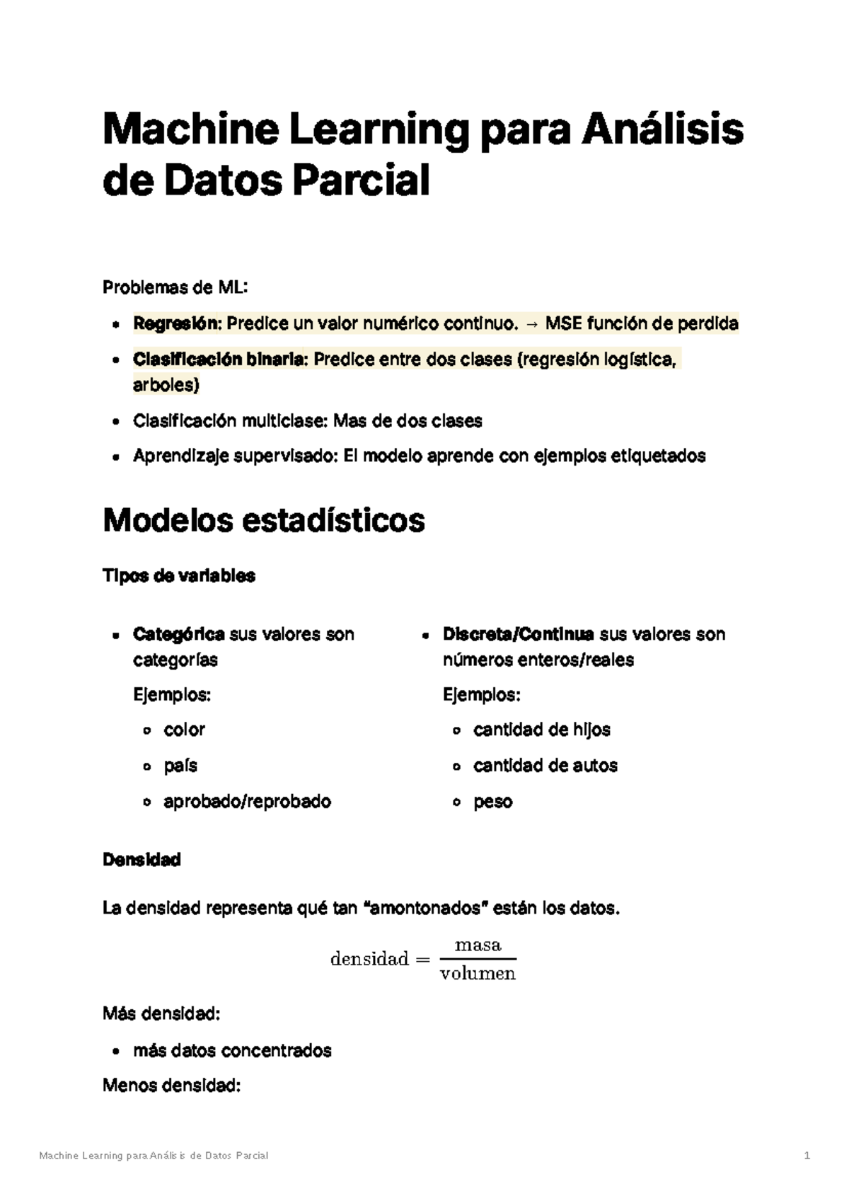 Machine Learning para Análisis de Datos: Parcial 1 Resumen y Conceptos ...