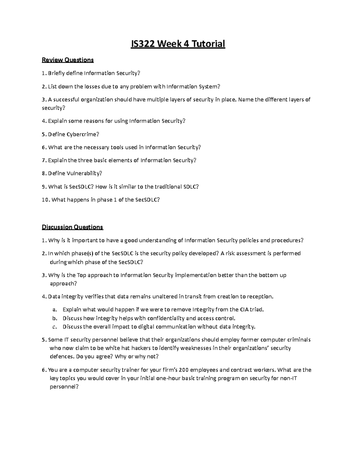 IS322 Week 4 Tutorial: Understanding Info Security Concepts and ...