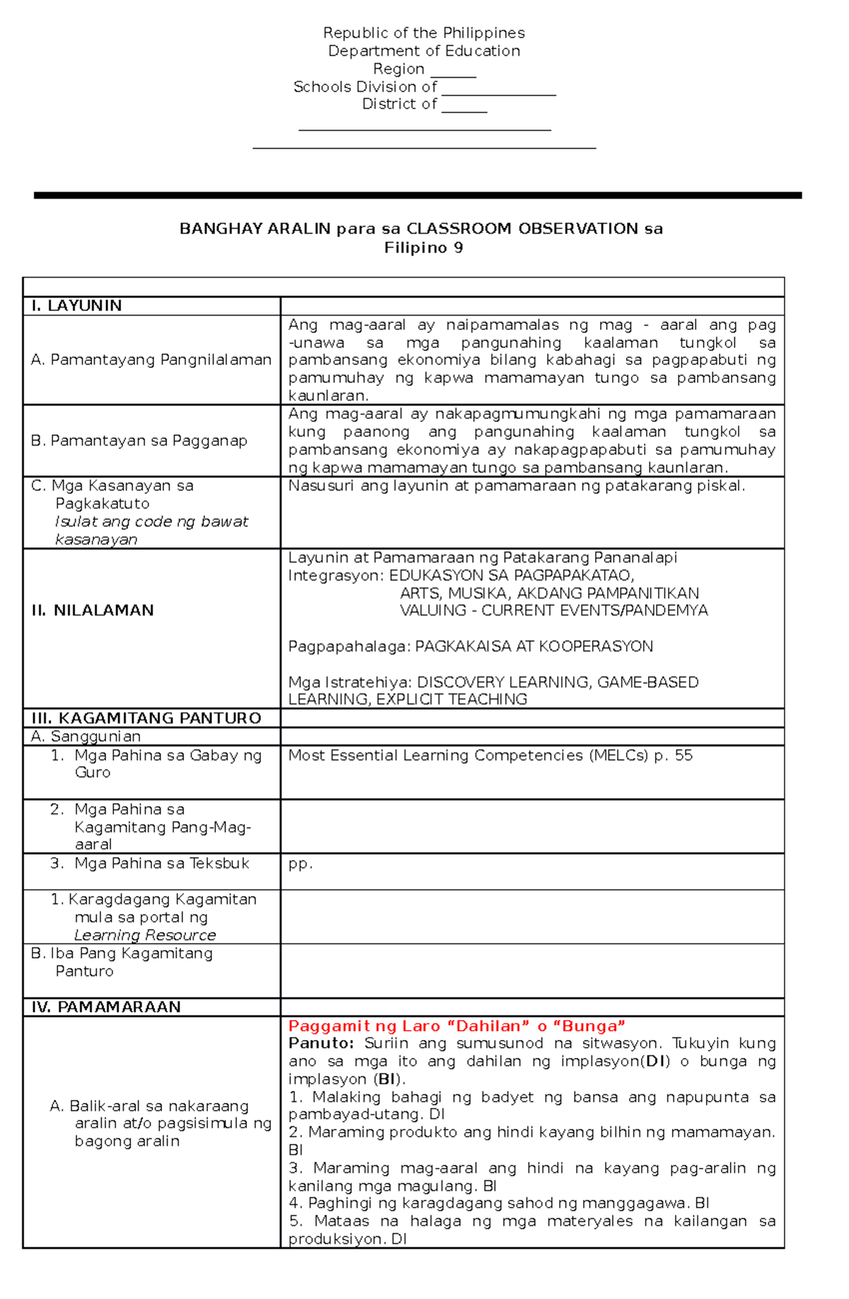 DLP AP9 Q3 Banghay Aralin: Layunin at Pamamaraan ng Patakarang Pananalapi - Studocu