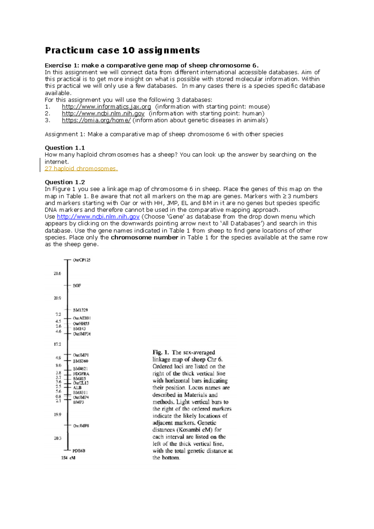 Practical Case 10: Comparative Gene Mapping of Sheep Chromosome 6 ...