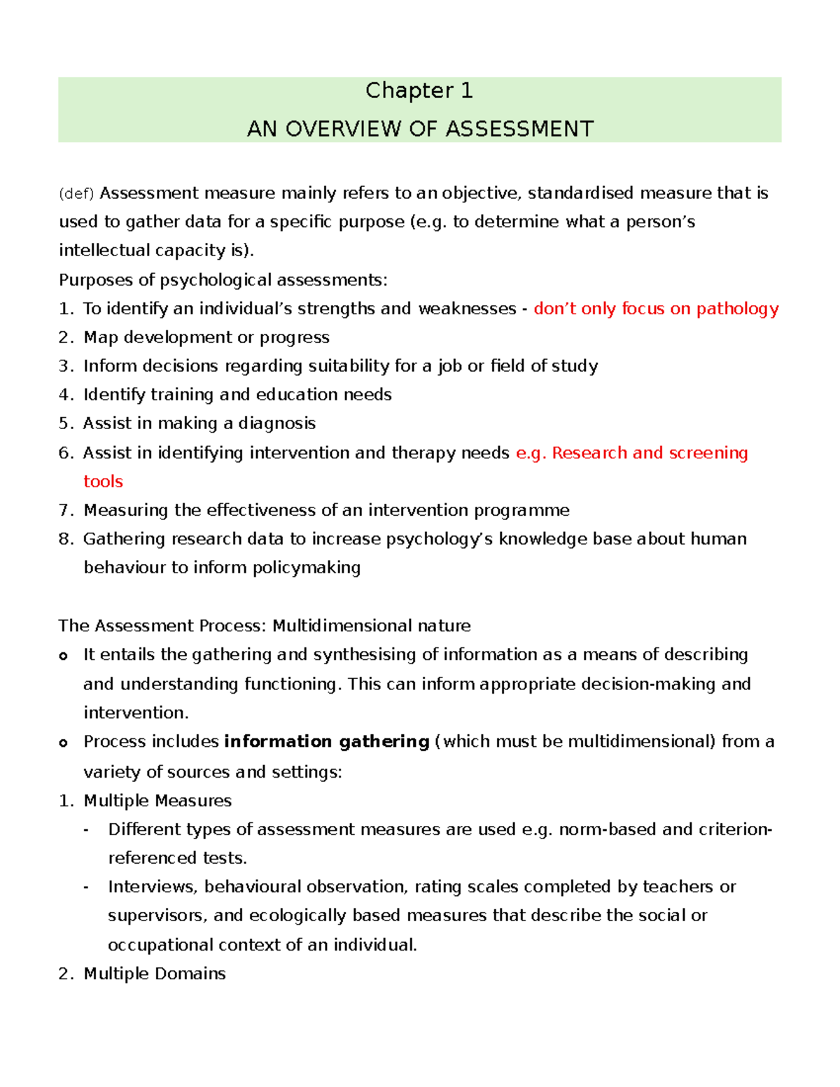 Lecture 1 CH1,2 - Overview of Assessment & Historical Context - Studocu