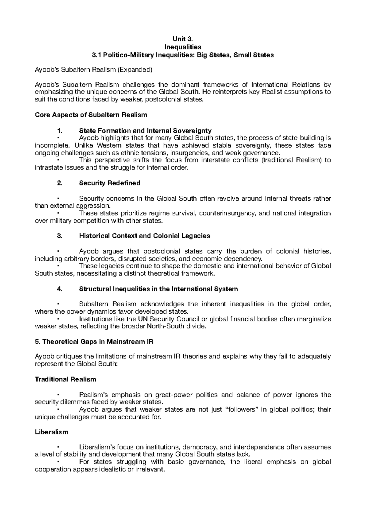 IR 3.1 - Subaltern Realism: Inequalities in Global Politics - Studocu