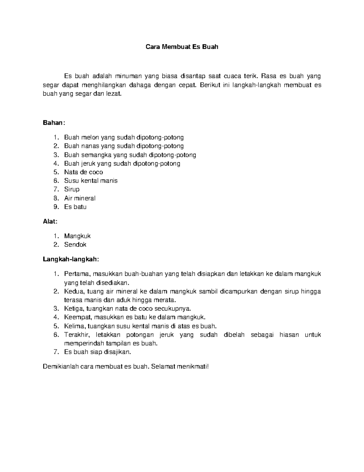 Panduan Lengkap: Cara Membuat Es Buah - Teks Prosedur - Studocu