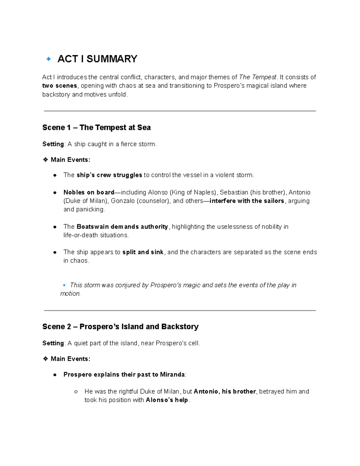 ACT I-IV SUMMARY & ANALYSIS OF THE TEMPEST (ENG 201) - Studocu