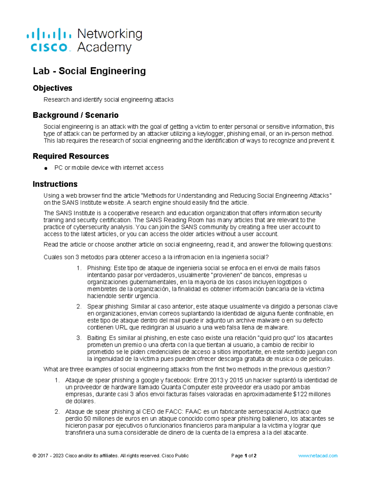 2.4.8 Lab - Exploring Social Engineering Attack Methods - Studocu