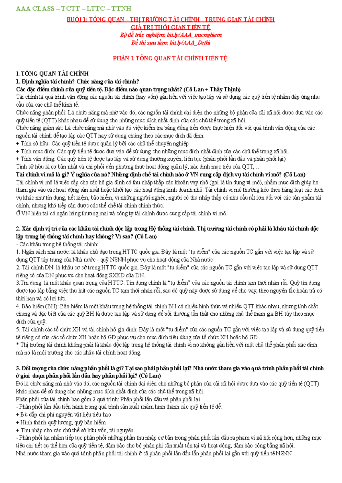Đã note - [TL] BUỔI 1 - TỔNG QUAN - TTTC - TGTC - Gttgtt - BUỔI 1: TỔNG ...