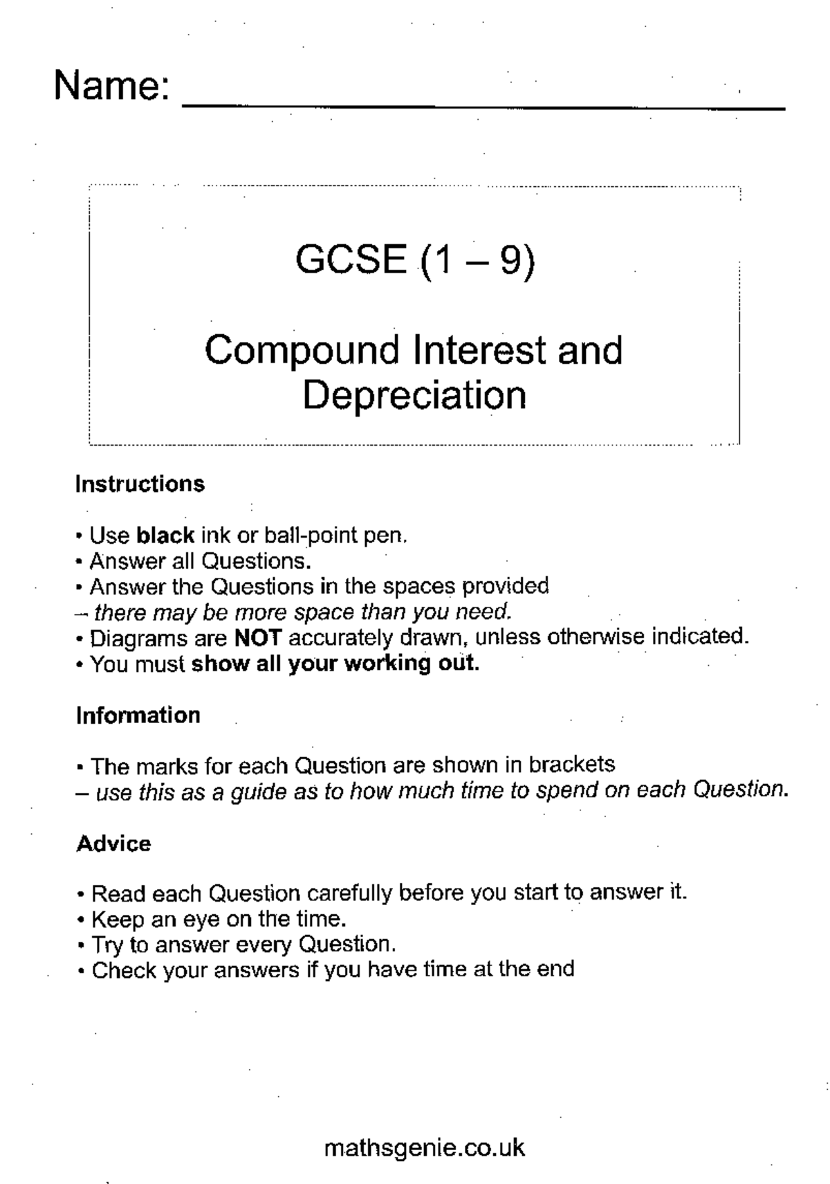 GCSE (1 9) Compound Interest & Depreciation Answers - Studocu
