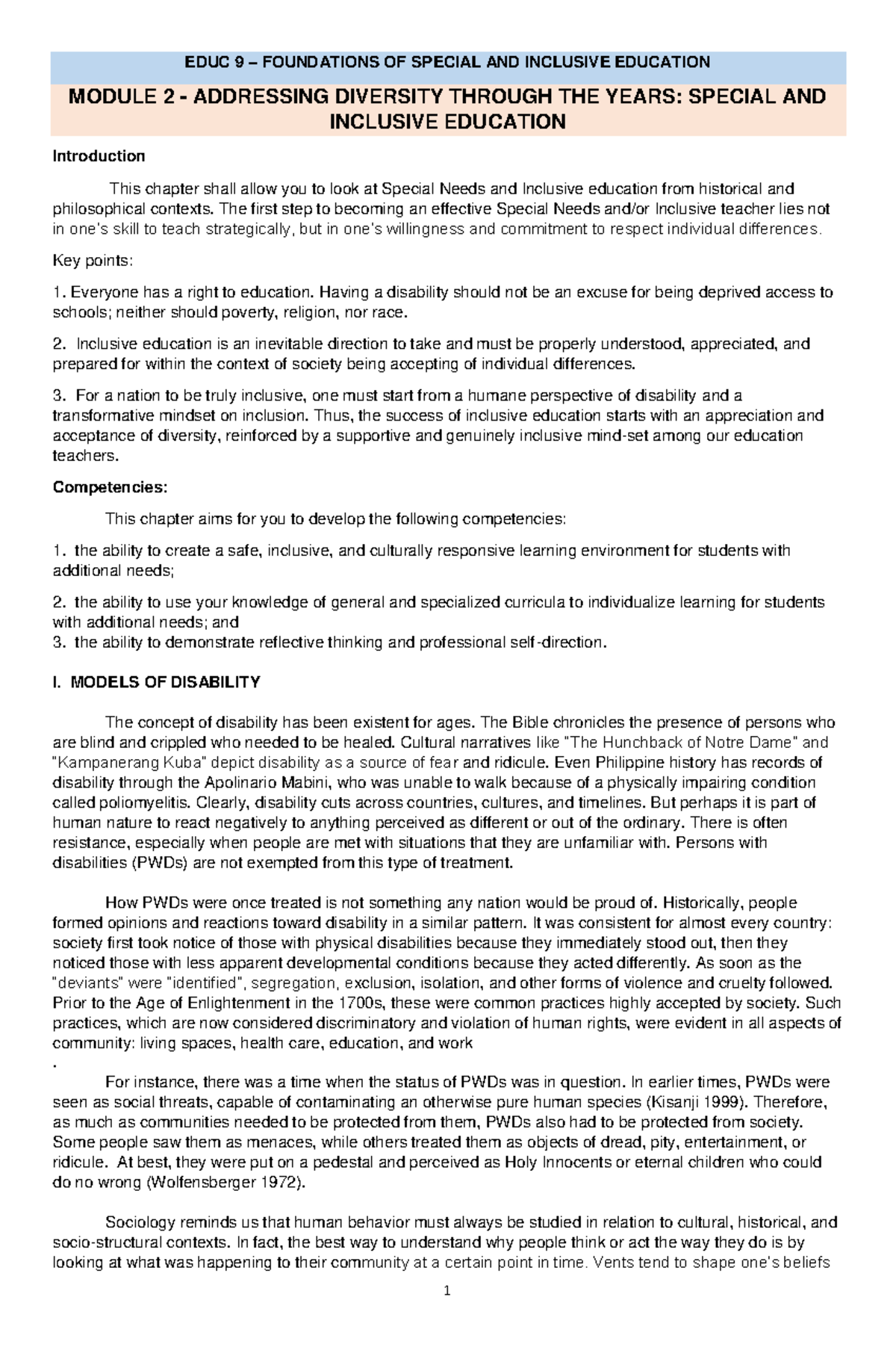 EDUC-9 Module-2 - Exploring Models of Disability in Education - Studocu