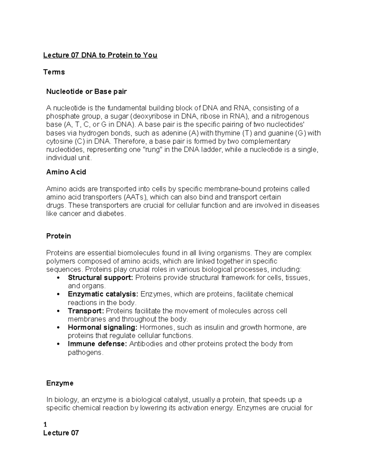 Lecture 07: The Central Dogma - DNA to Protein Explained - Studocu