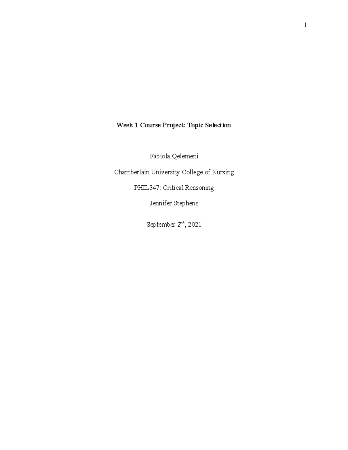 Week 1 Course Project Topic Selection - Week 1 Course Project: Topic Selection Fabiola Qelemeni ...
