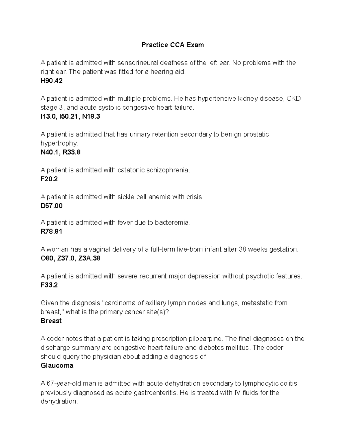 CCA Exam Practice Questions and Patient Case Scenarios - Studocu