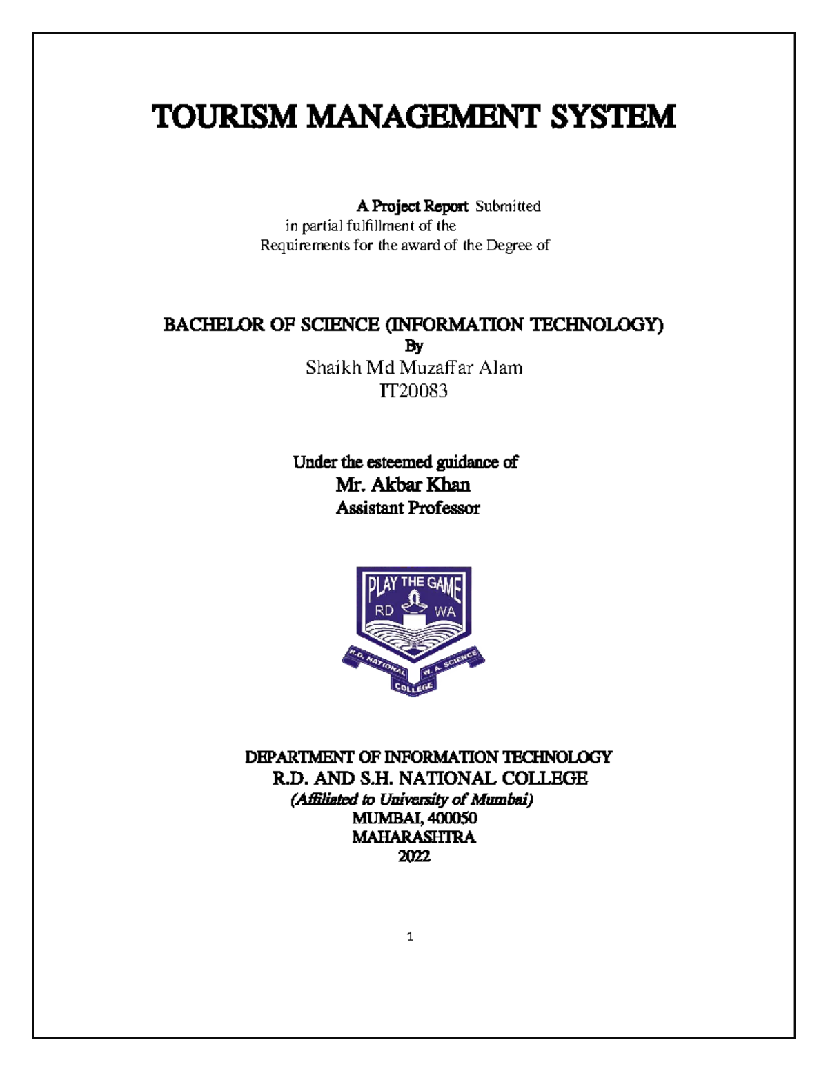 Tourism Management System Project Report - B.Sc. IT Final Year - Studocu