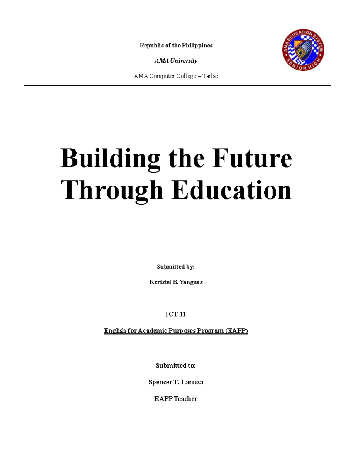 Concept Paper, ict - ERSTDYFGJNM - Republic of the Philippines AMA ...