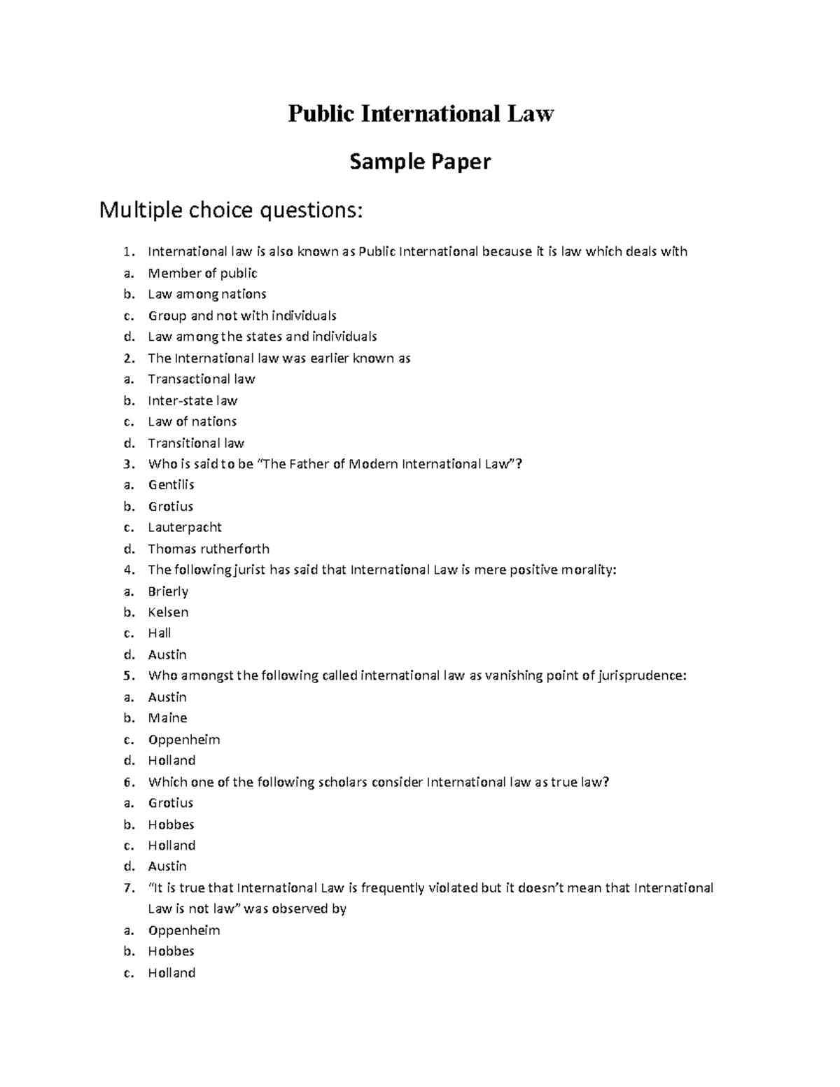 MCQ Public International law - Public International Law Sample Paper ...