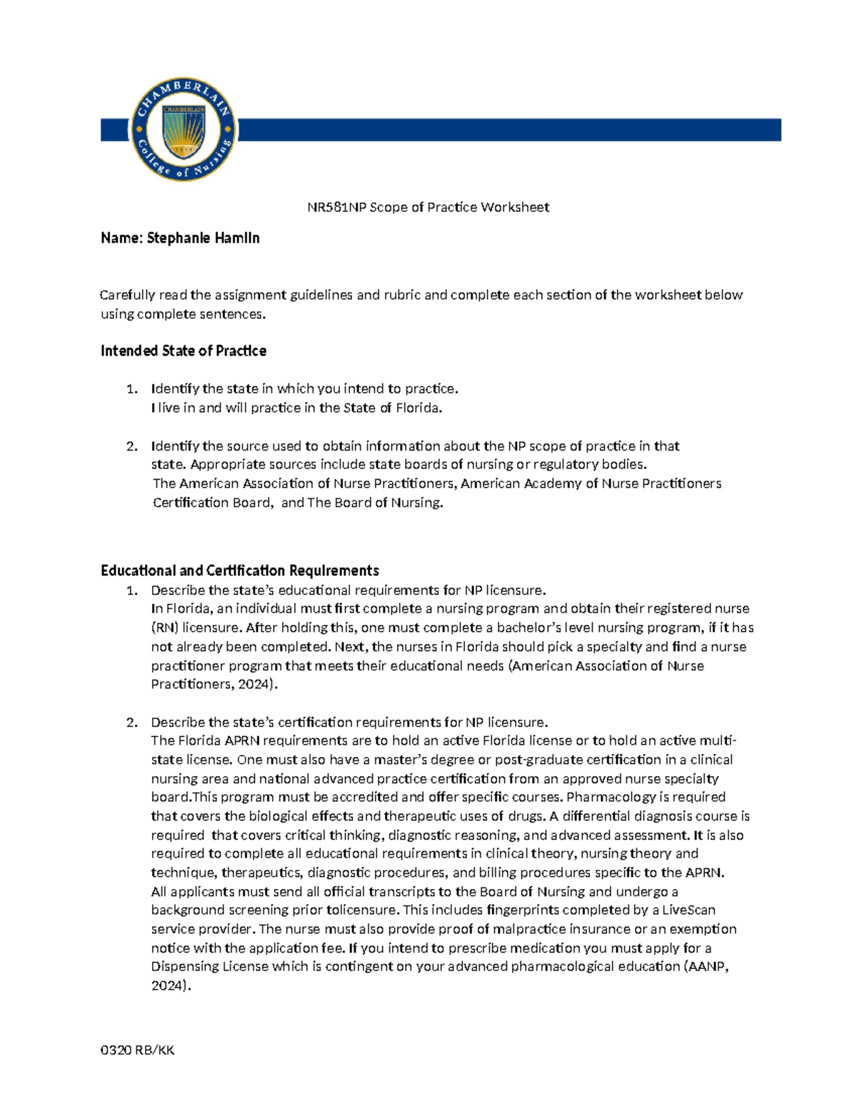 NR581NP Week 2 NP Scope of Practice Worksheet by Stephanie Hamlin - Studocu