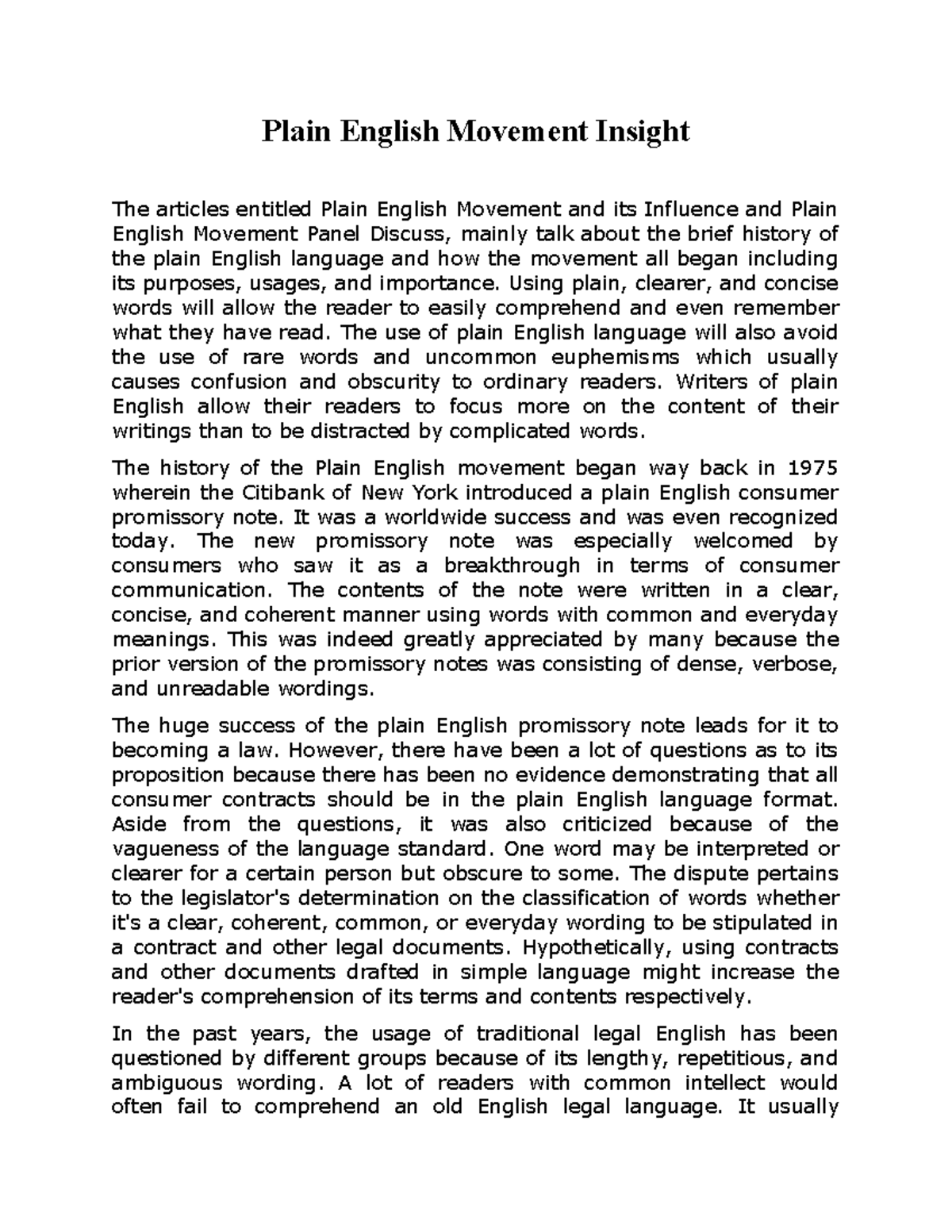 Intro to Law: The Importance of the Plain English Movement - Studocu