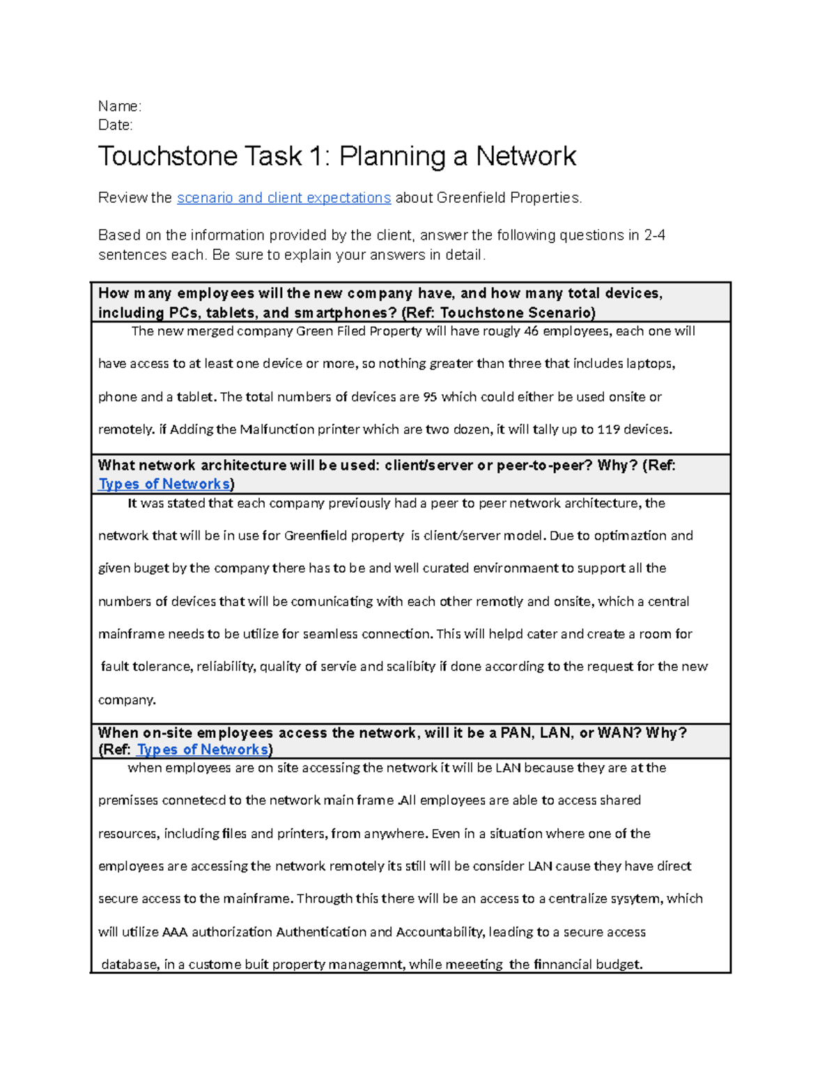 Touchstone Task 1: Network Infrastructure Planning & Considerations - Studocu