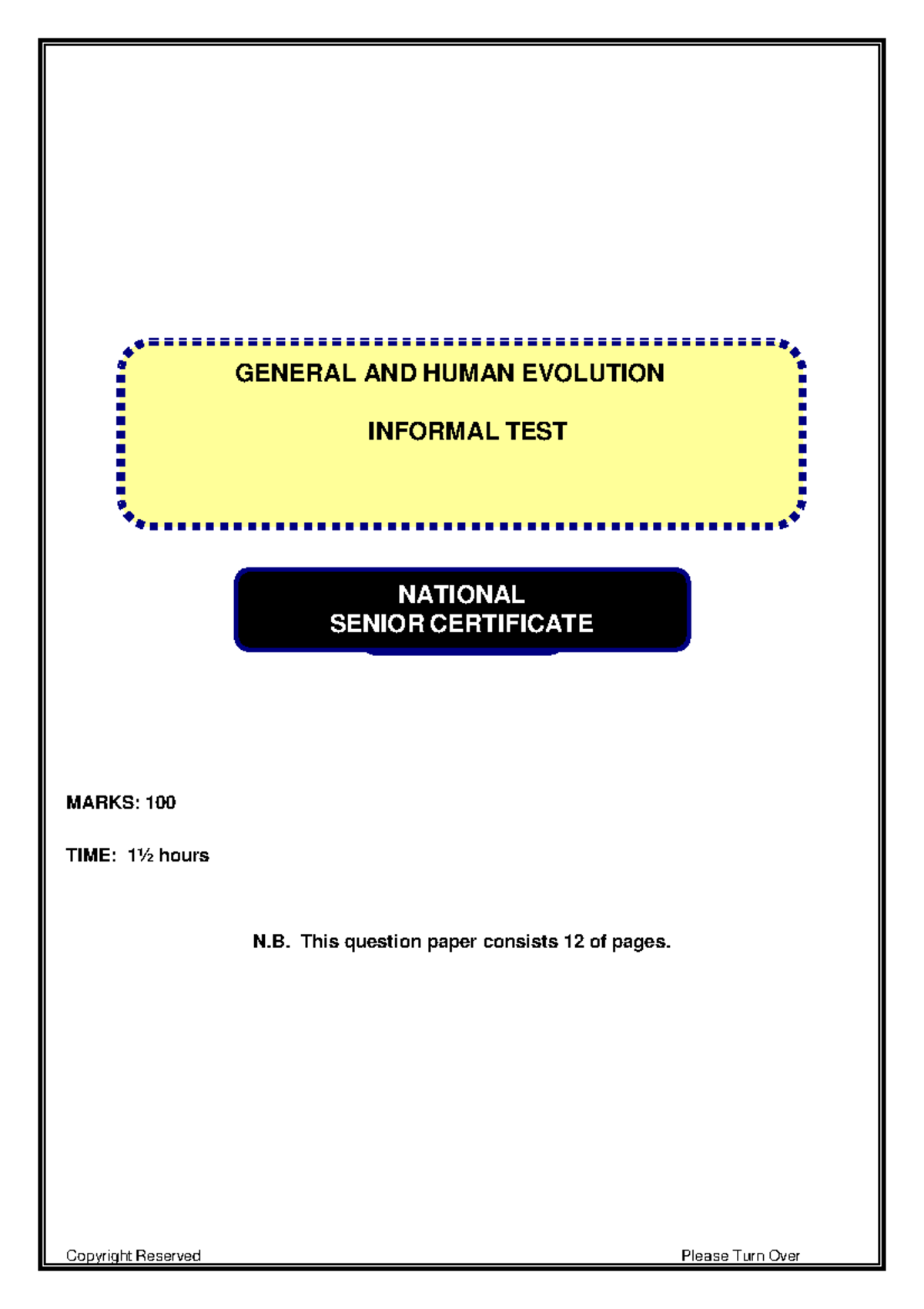 Grade 12 R.T.I Evolution Topic Test: Informal Assessment - Studocu