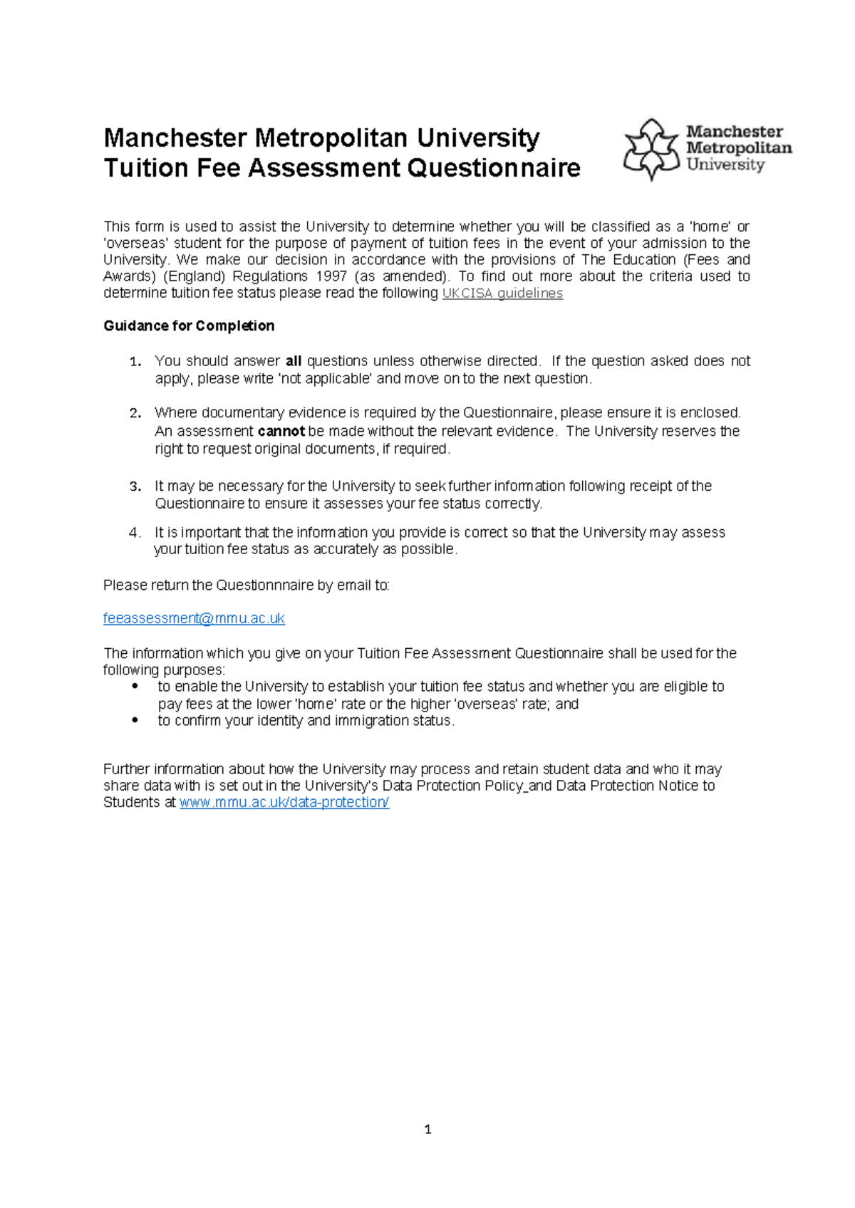 FSQ 2022 - Tuition Fee Assessment Questionnaire Instructions - Studocu