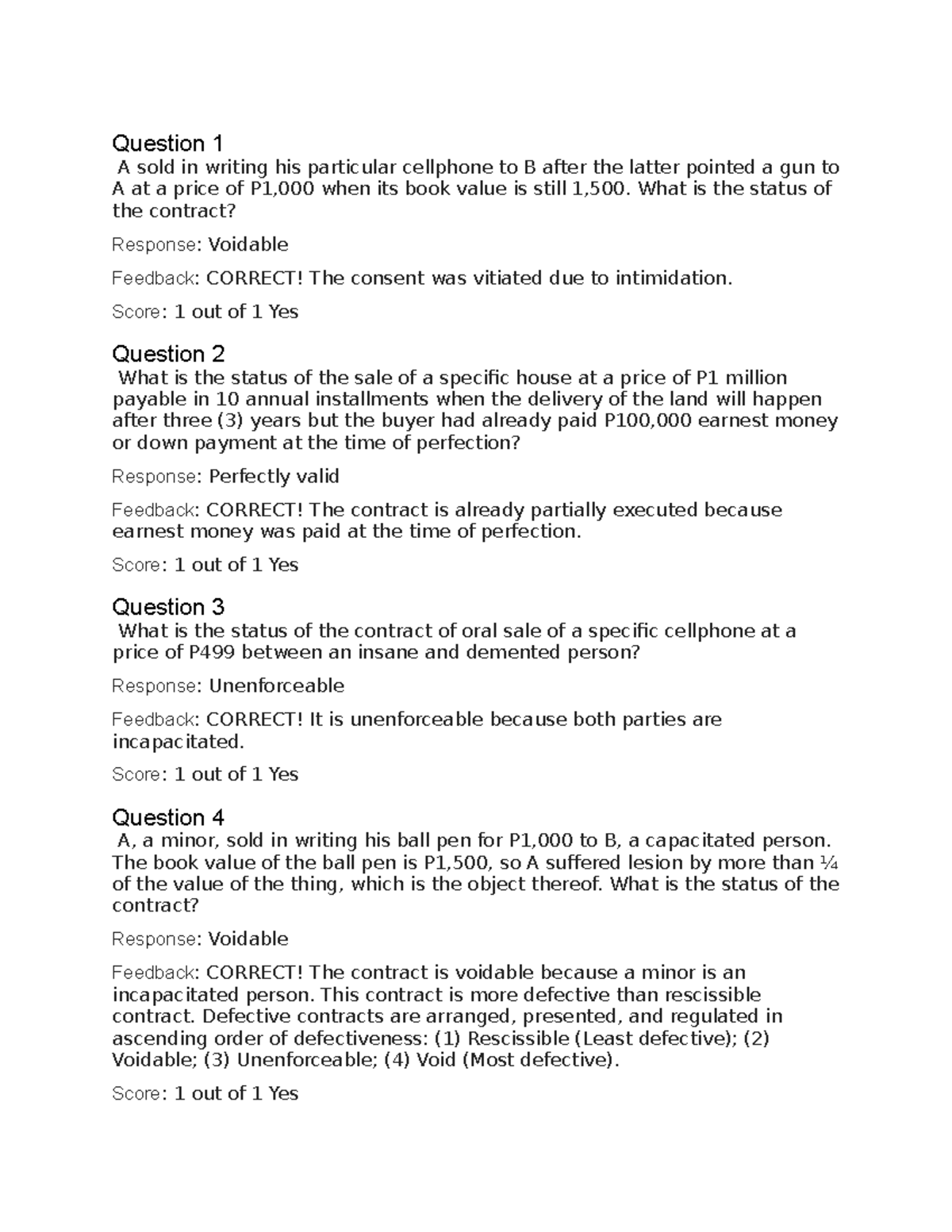 Defective Contracts - FYCE Exam Reviewer and Key Concepts - Studocu