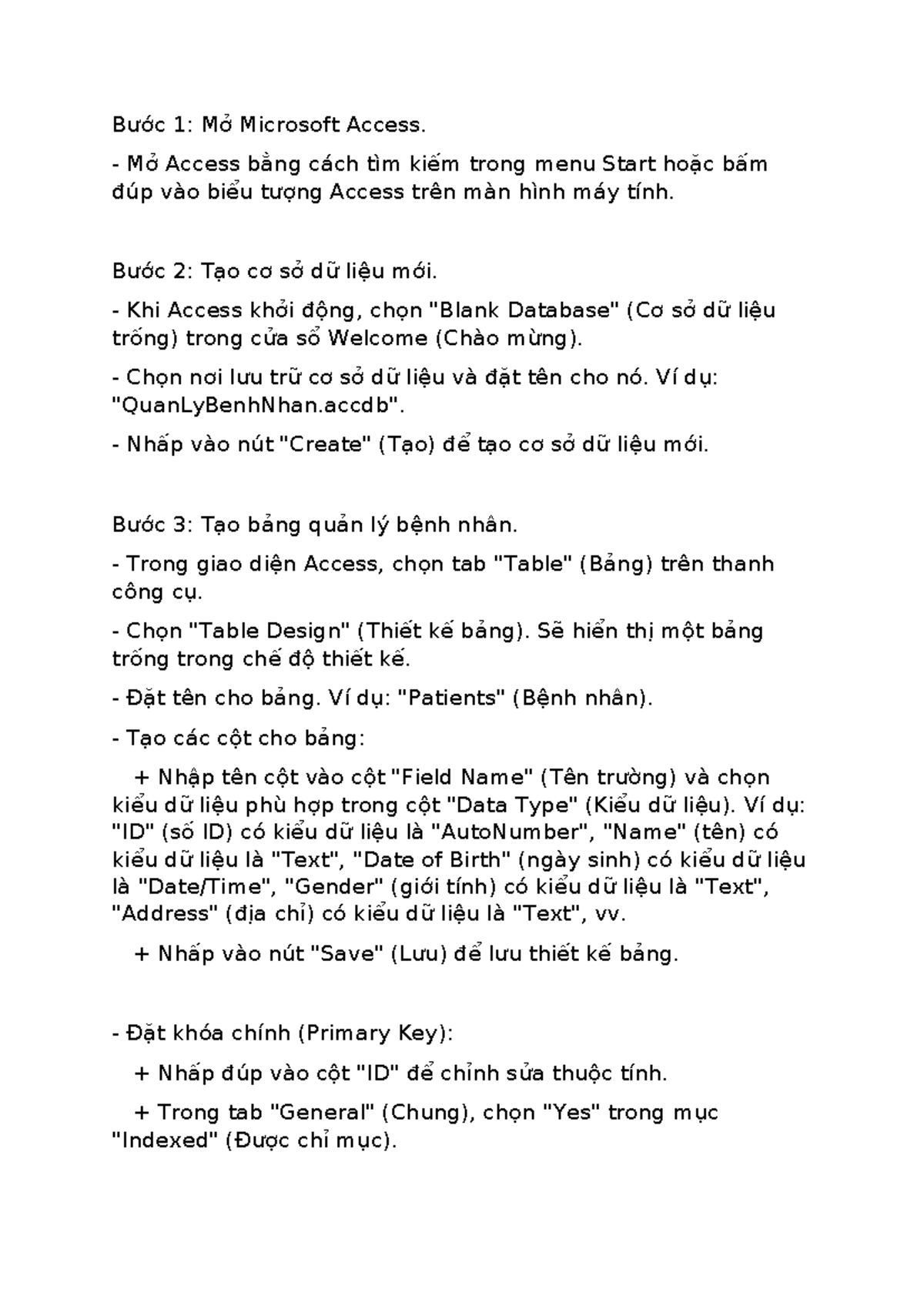 Hướng Dẫn Tạo Cơ Sở Dữ Liệu Mới Trong Microsoft Access - Studocu