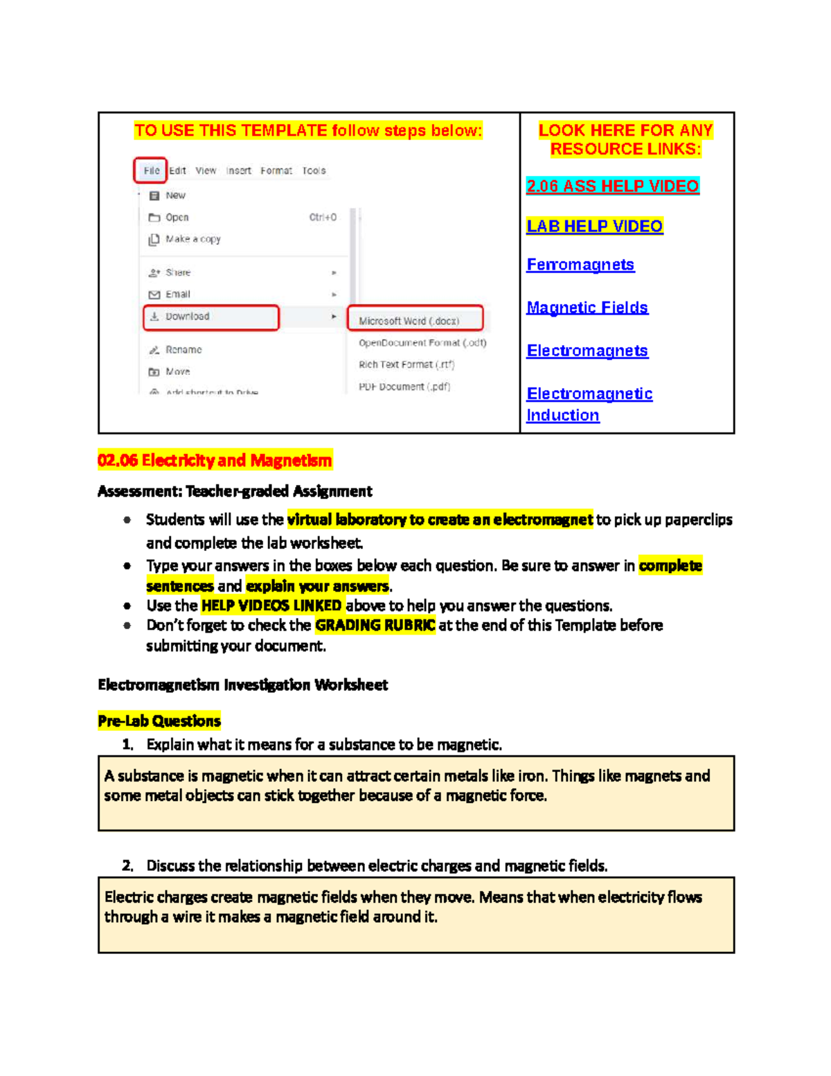 Electricity & Magnetism Lab Template: 02.06 Electromagnet Investigation ...