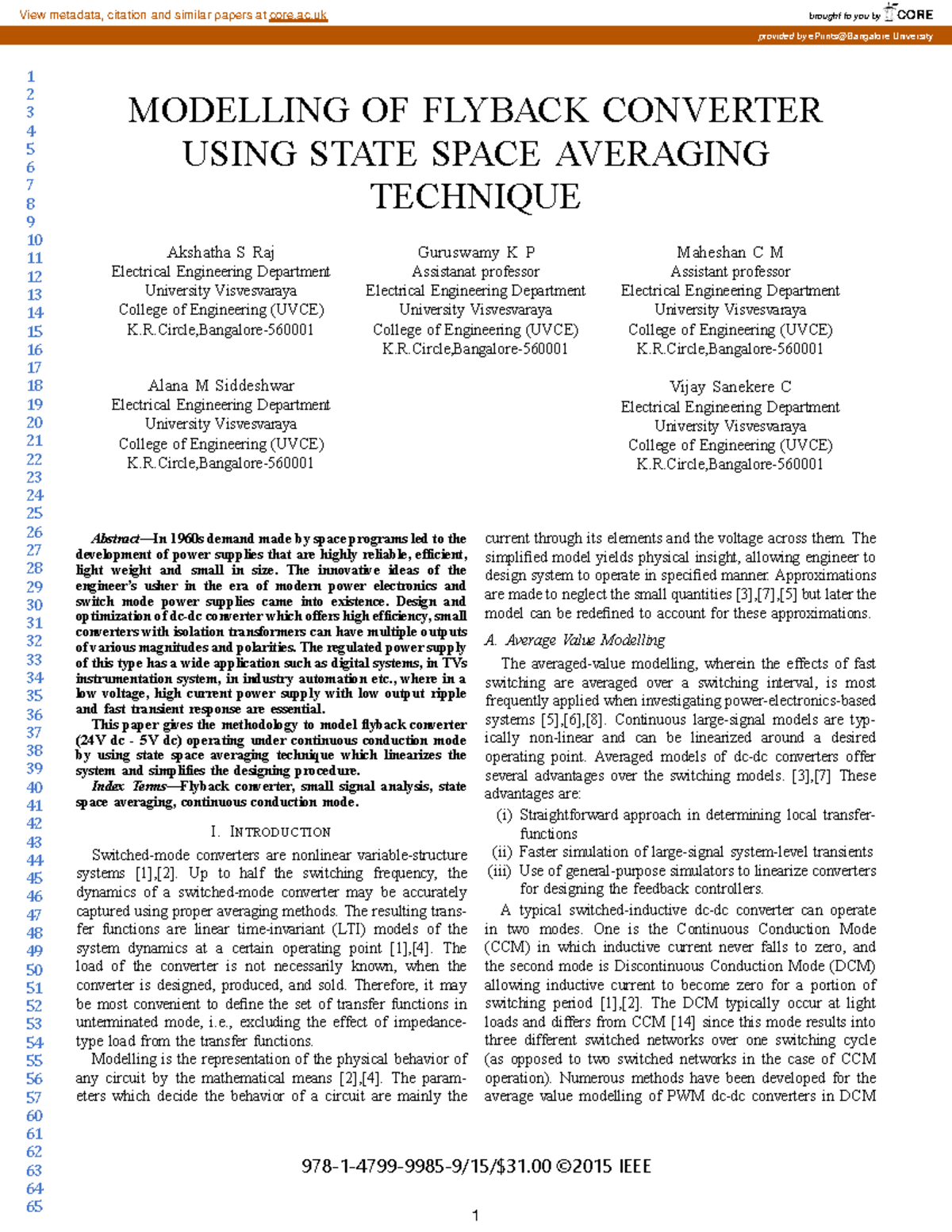 Modelling of Flyback Converter Using State Space Averaging Technique ...