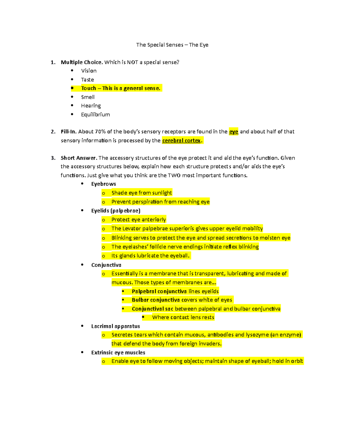 Special Senses (BIO101): Study Guide on The Eye and Hearing - Studocu