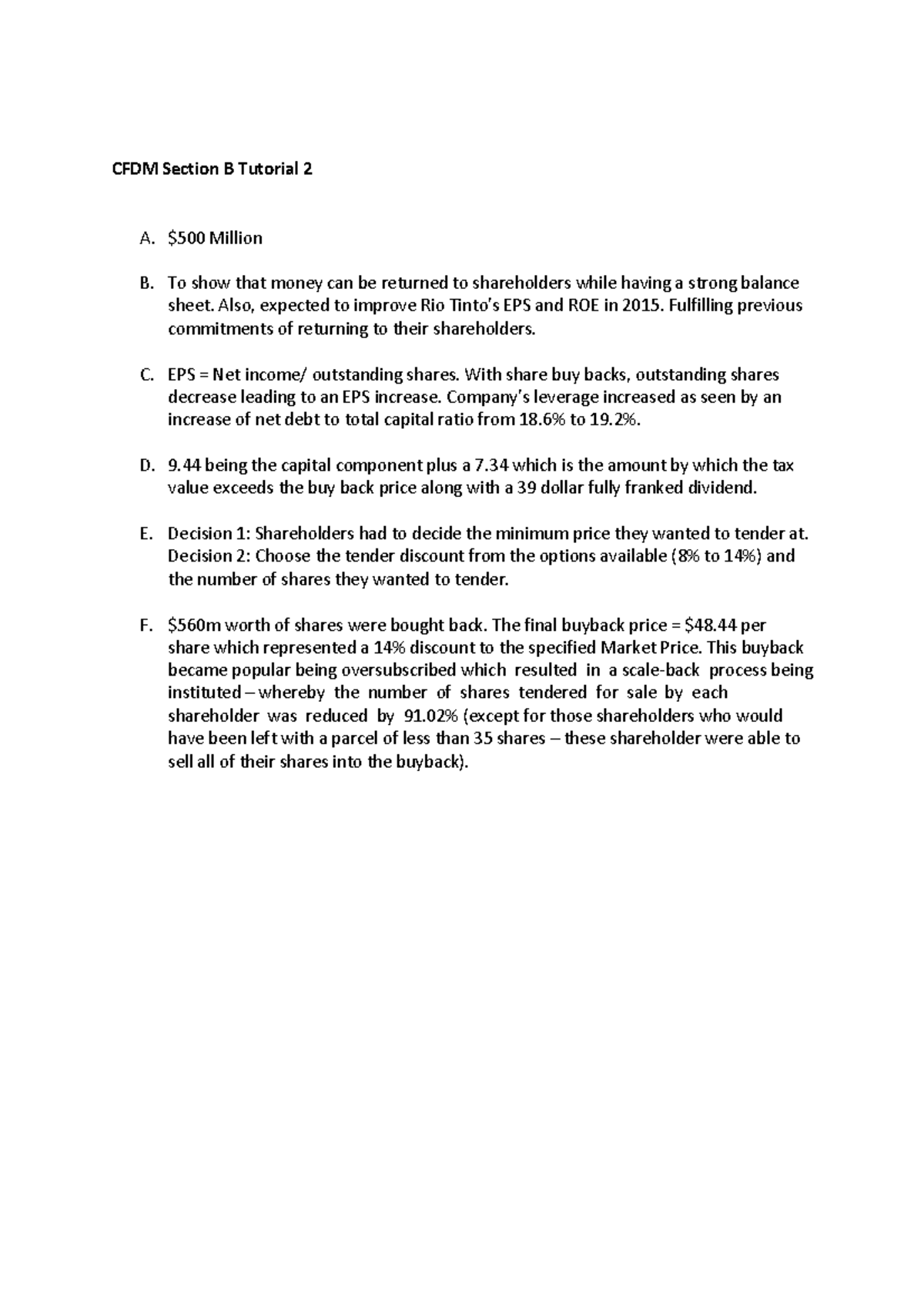CFDM Section B Tute 2 - Tutorial 2 notes - CFDM Section B Tutorial 2 A ...