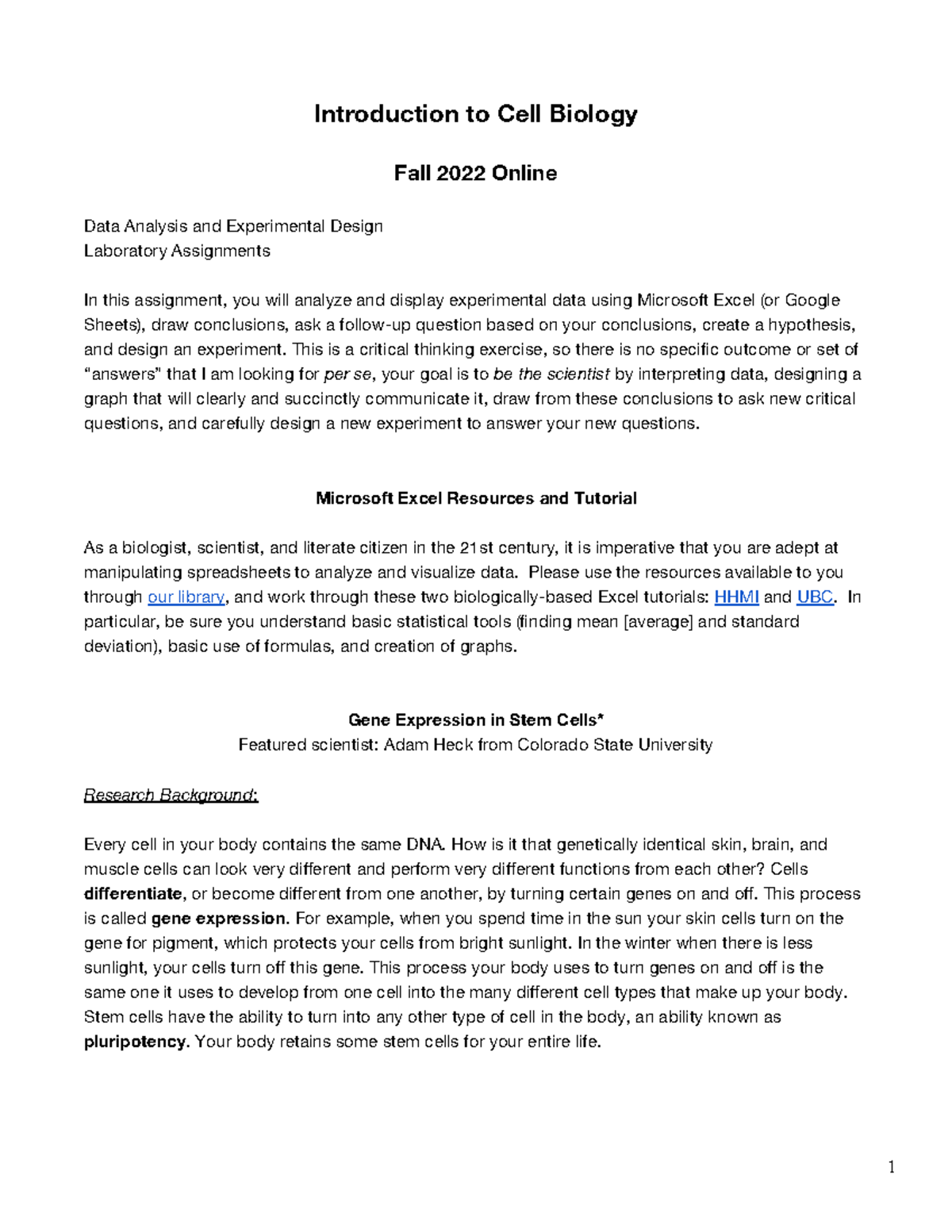 Lab Assignment - Data Analysis & Experimental Design (BIO 101) - Studocu