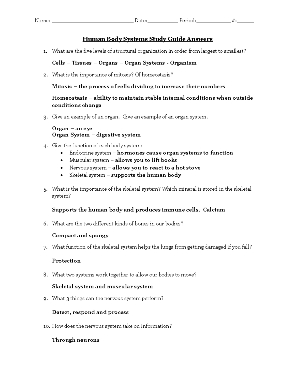 Human Body Systems Study Guide - Key Concepts and Answers - Studocu