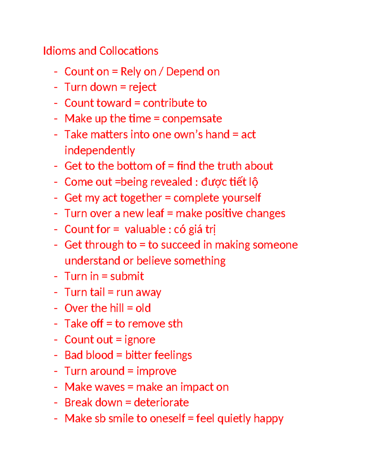 Idioms and Collocations (ENG 101) - Key Expressions Explained - Studocu