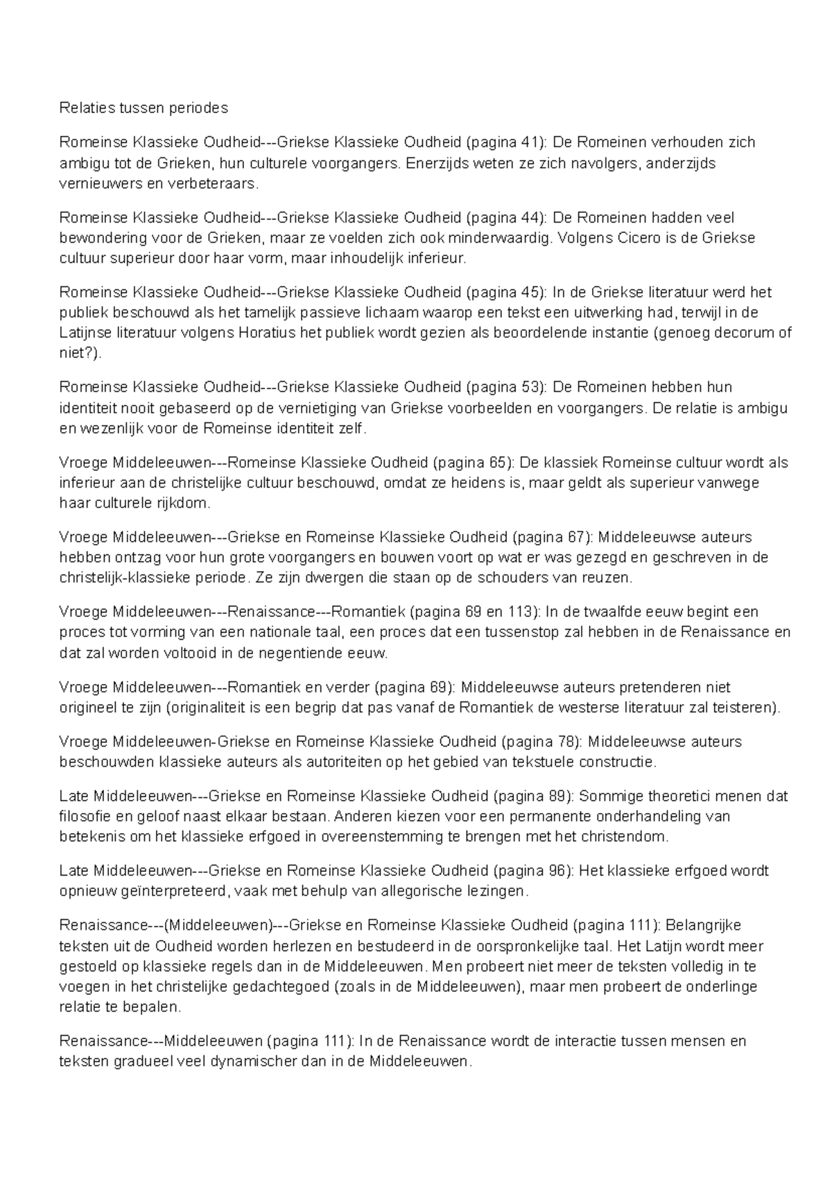 Samenvatting lessen in literatuur - relaties tussen periodes - Relaties ...