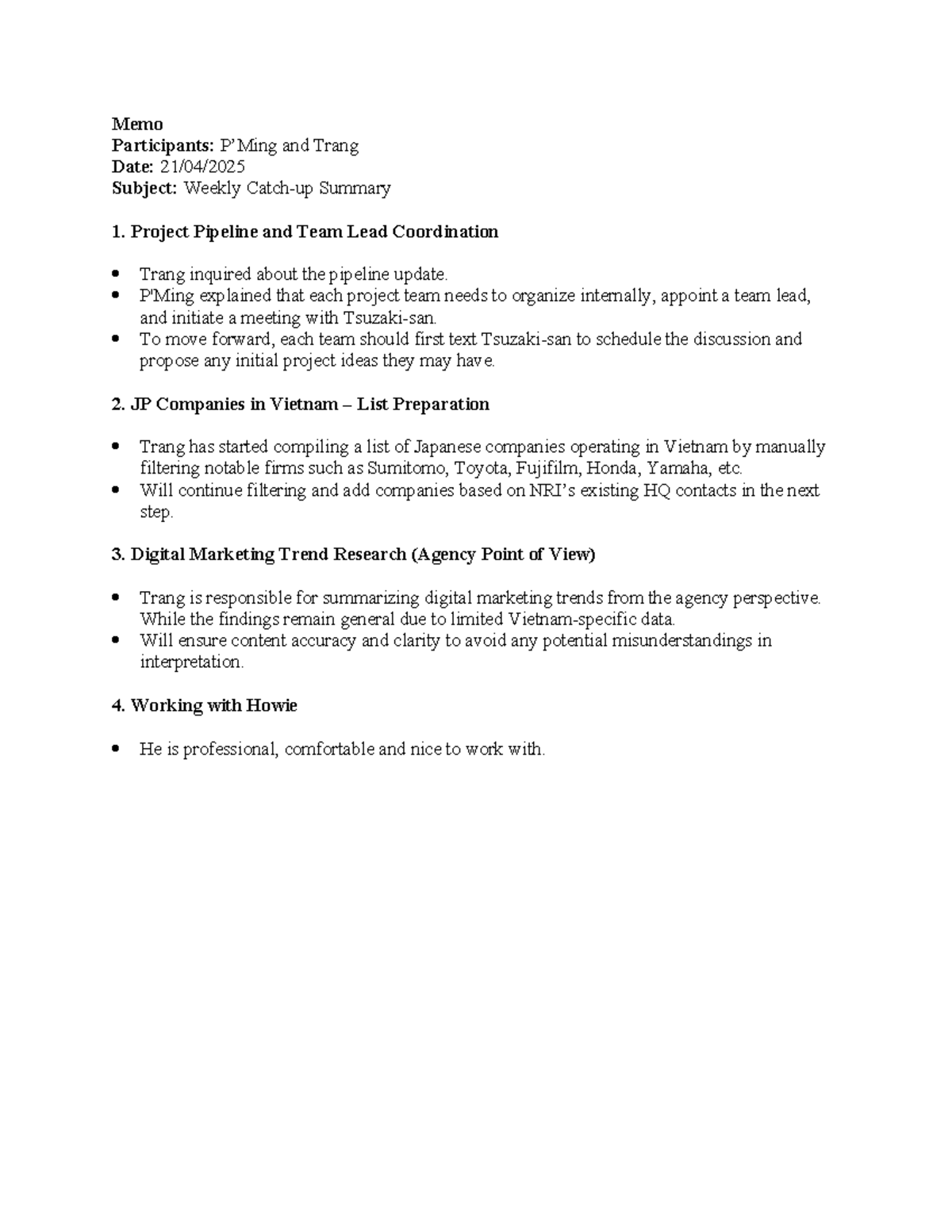 Weekly Summary Memo - Project Updates & Trends (250421) - Studocu