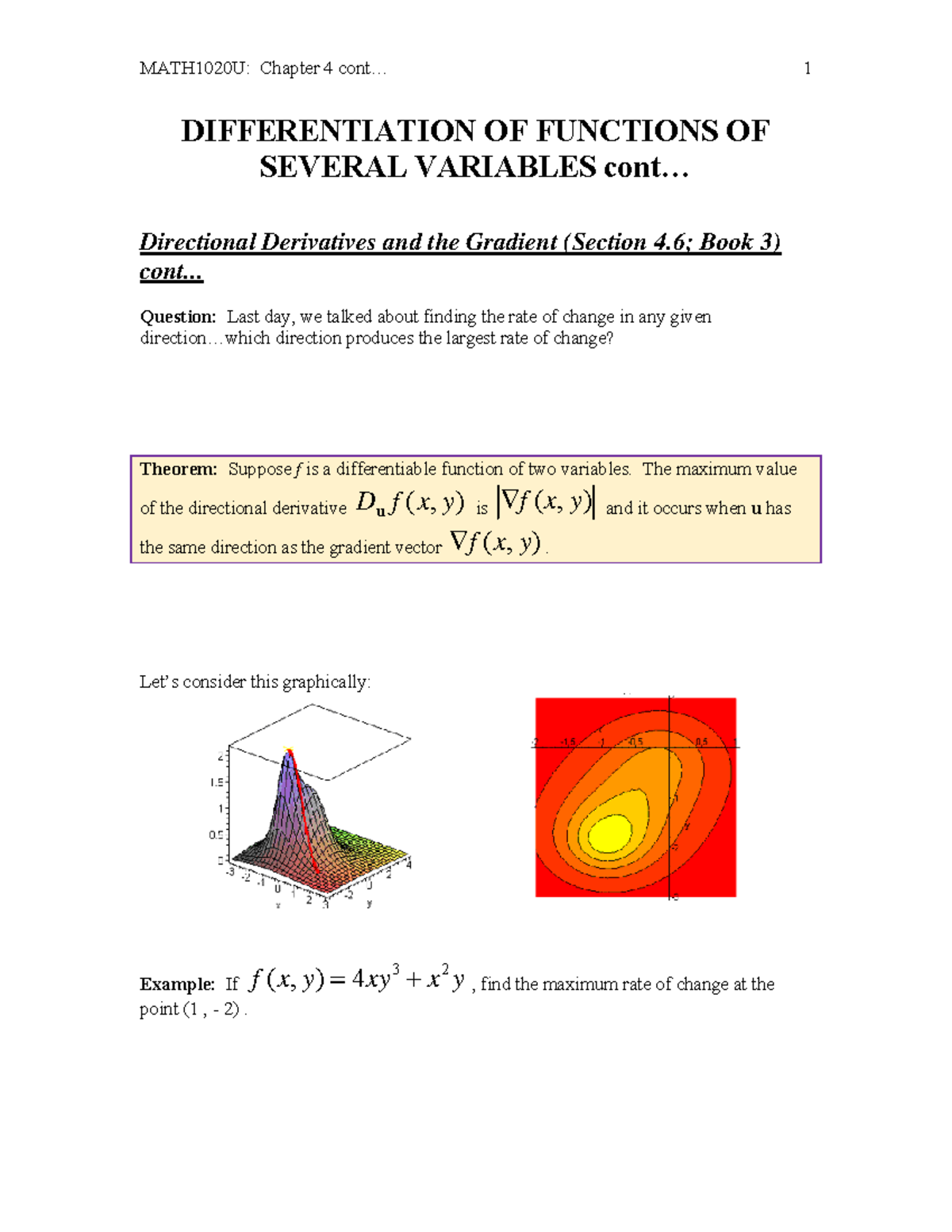 MATH1020U: Chapter 4 Differentiation of Functions & Directional ...