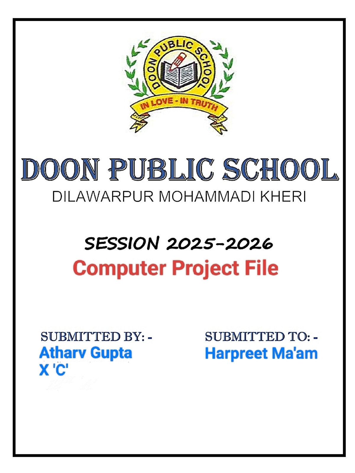 Computer Project File for X Class at Doon Public School - Studocu