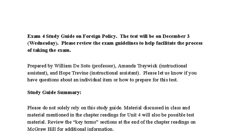 Exam 4 Study Guide on U.S. Foreign Policy (Course Code TBD) - Studocu
