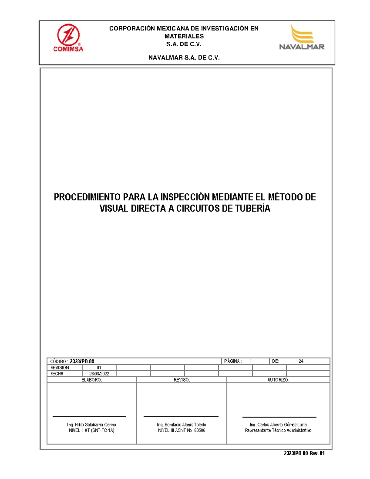 Procedimiento de Inspección Visual a Tuberías - 2323-PO-08 Rev 1 - Studocu