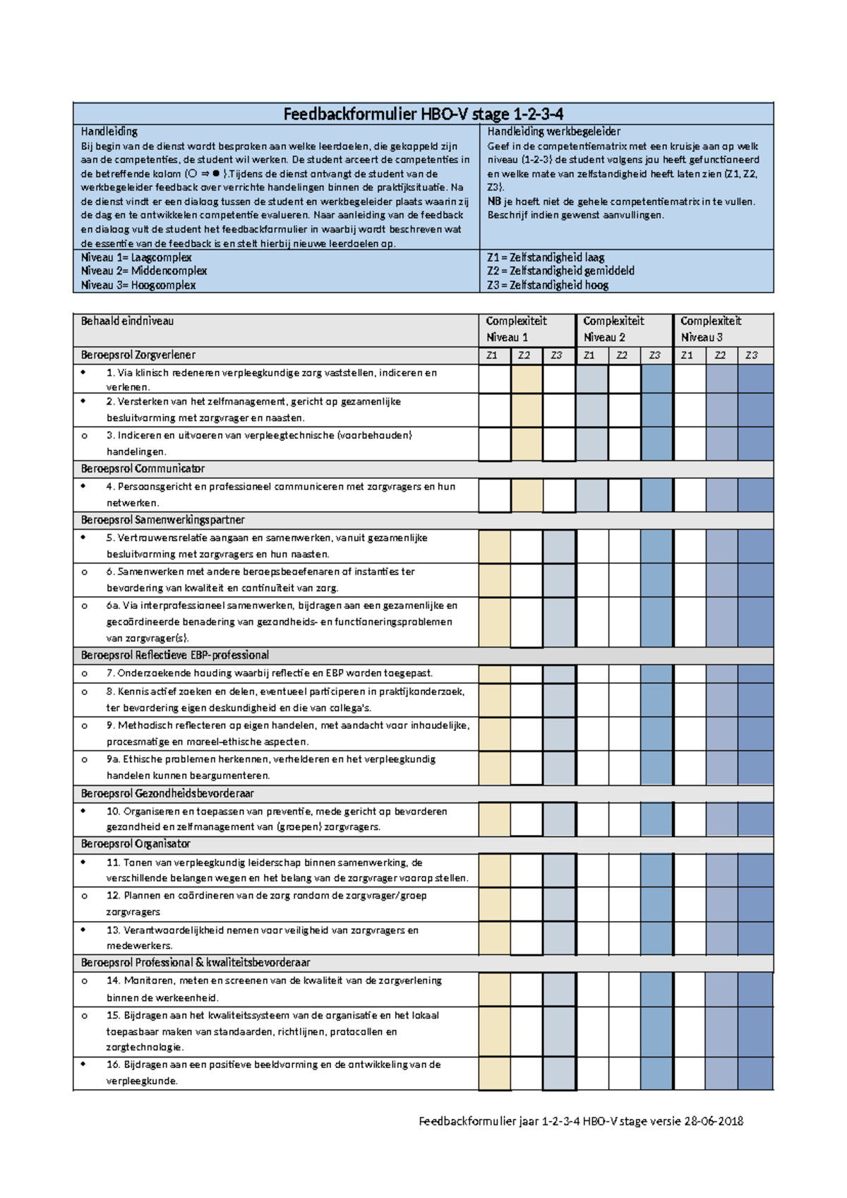 Feedbackformulier HBO-V Stage 1-2-3: Handleiding en Evaluatie - Studeersnel