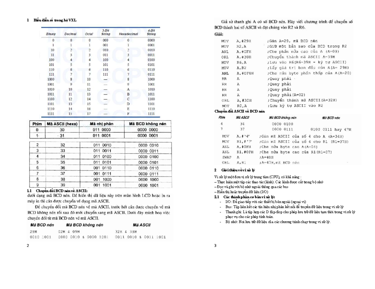 Kiến Thức Vi Xử Lý: Chuyển Đổi ASCII và BCD Nén (16 1 3) - Studocu