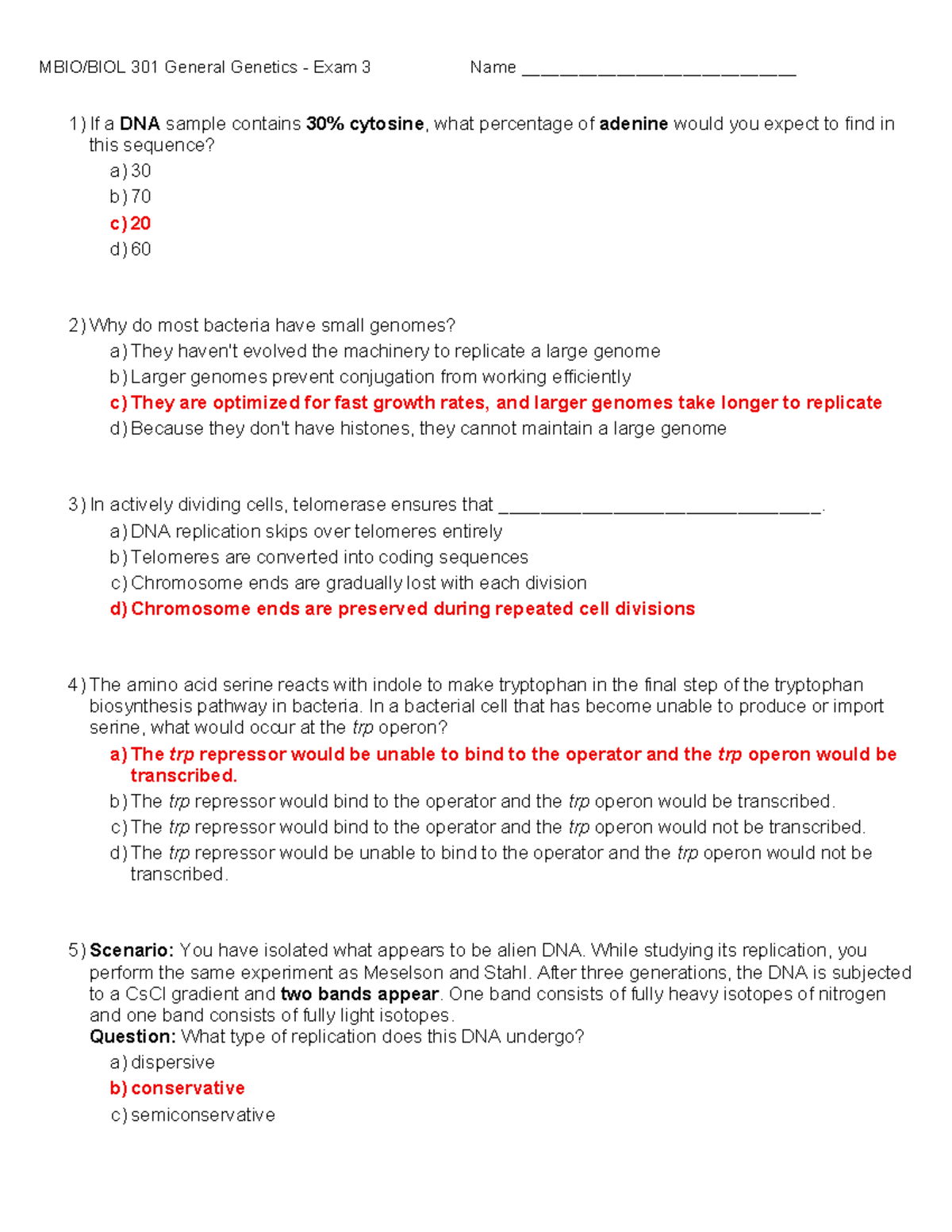 301 General Genetics Exam 3 Review and Answer Key - Studocu