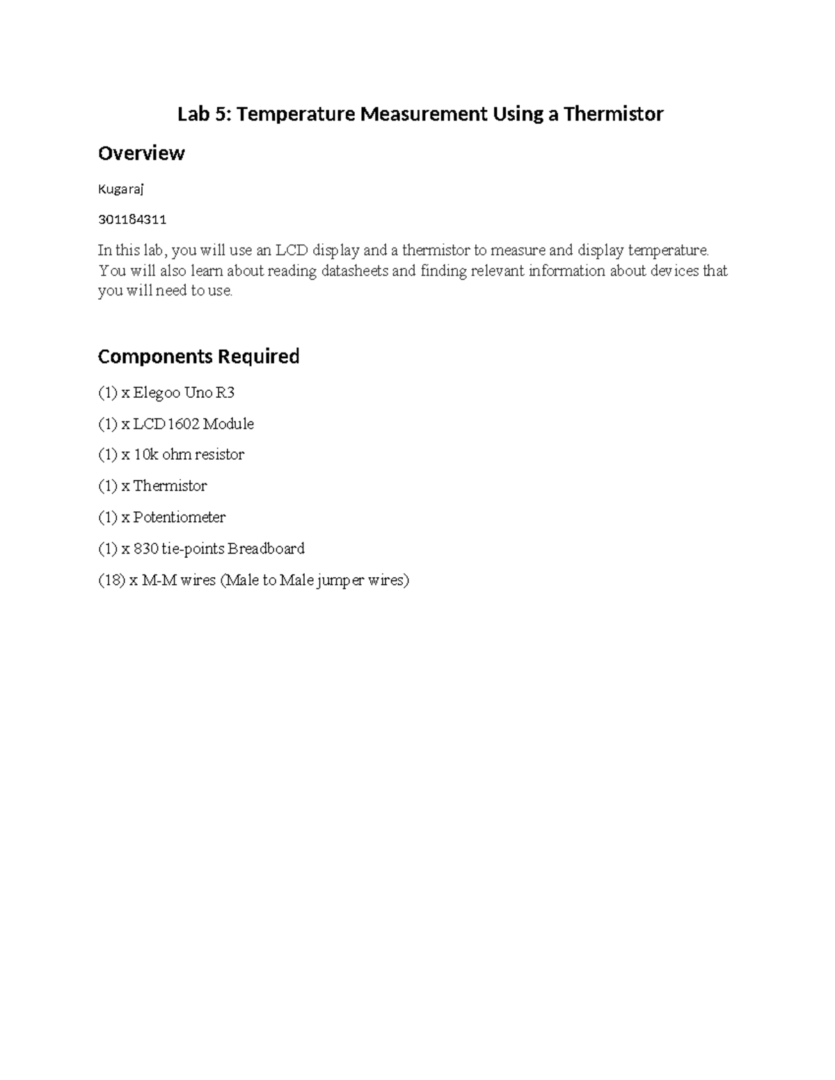 EET-126 Lab 5: Thermistor Temperature Measurement Guide - Studocu