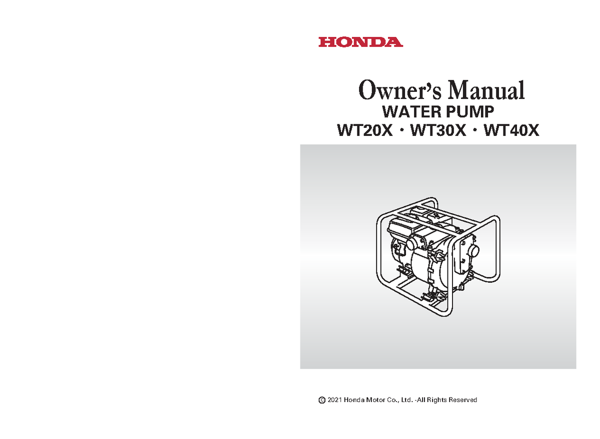 Owner's Manual for Honda Water Pump Models WT20X, WT30X, WT40X - Studocu