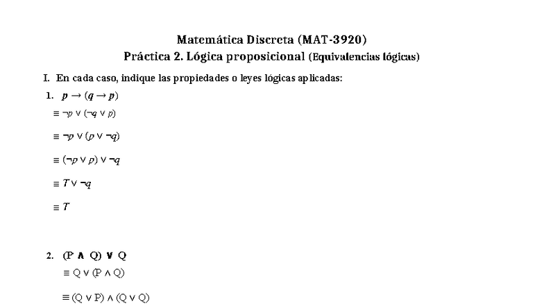 Matemática Discreta Práctica 2: Lógica Proposicional y Equivalencias ...